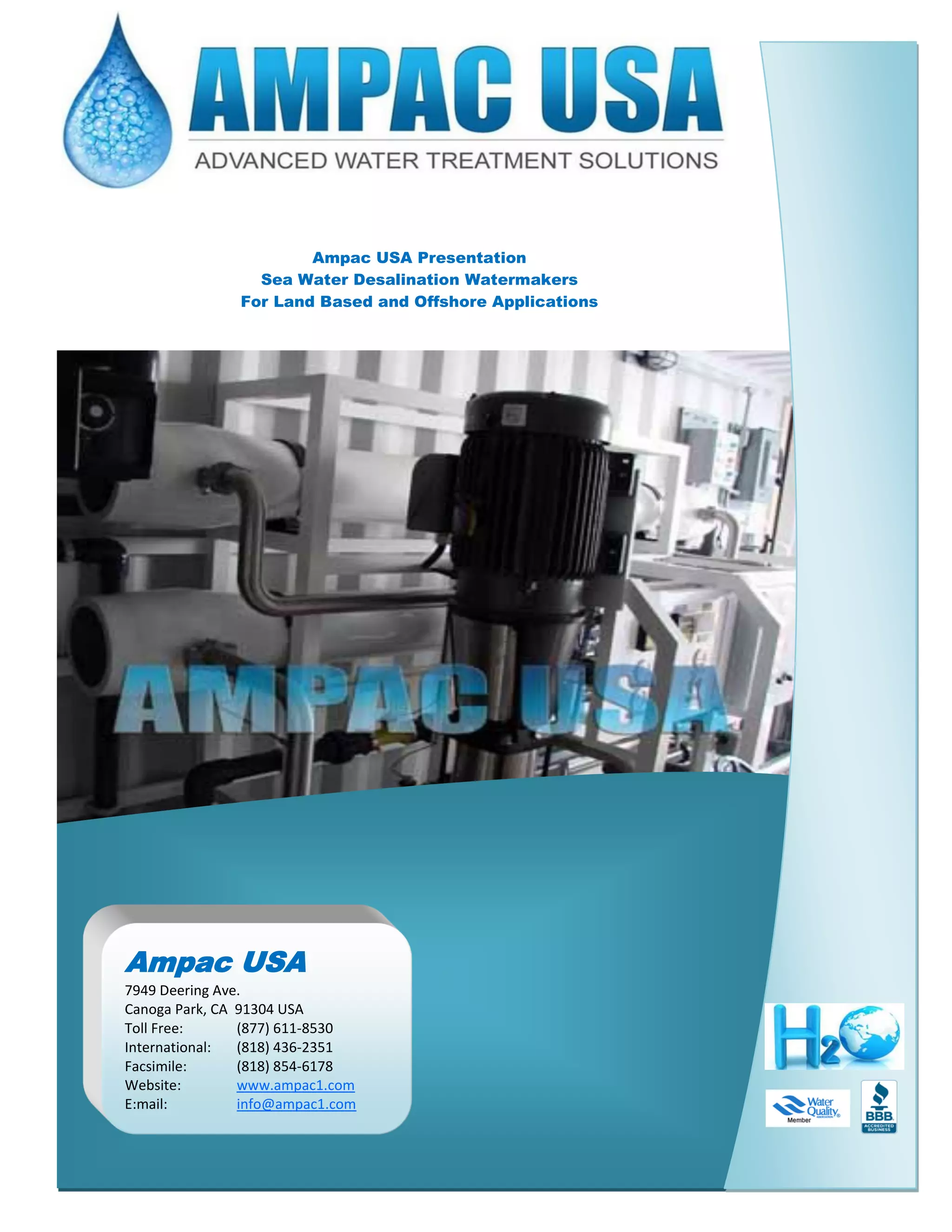 Ampac USA seawater desalination SWRO Watermakers | PDF