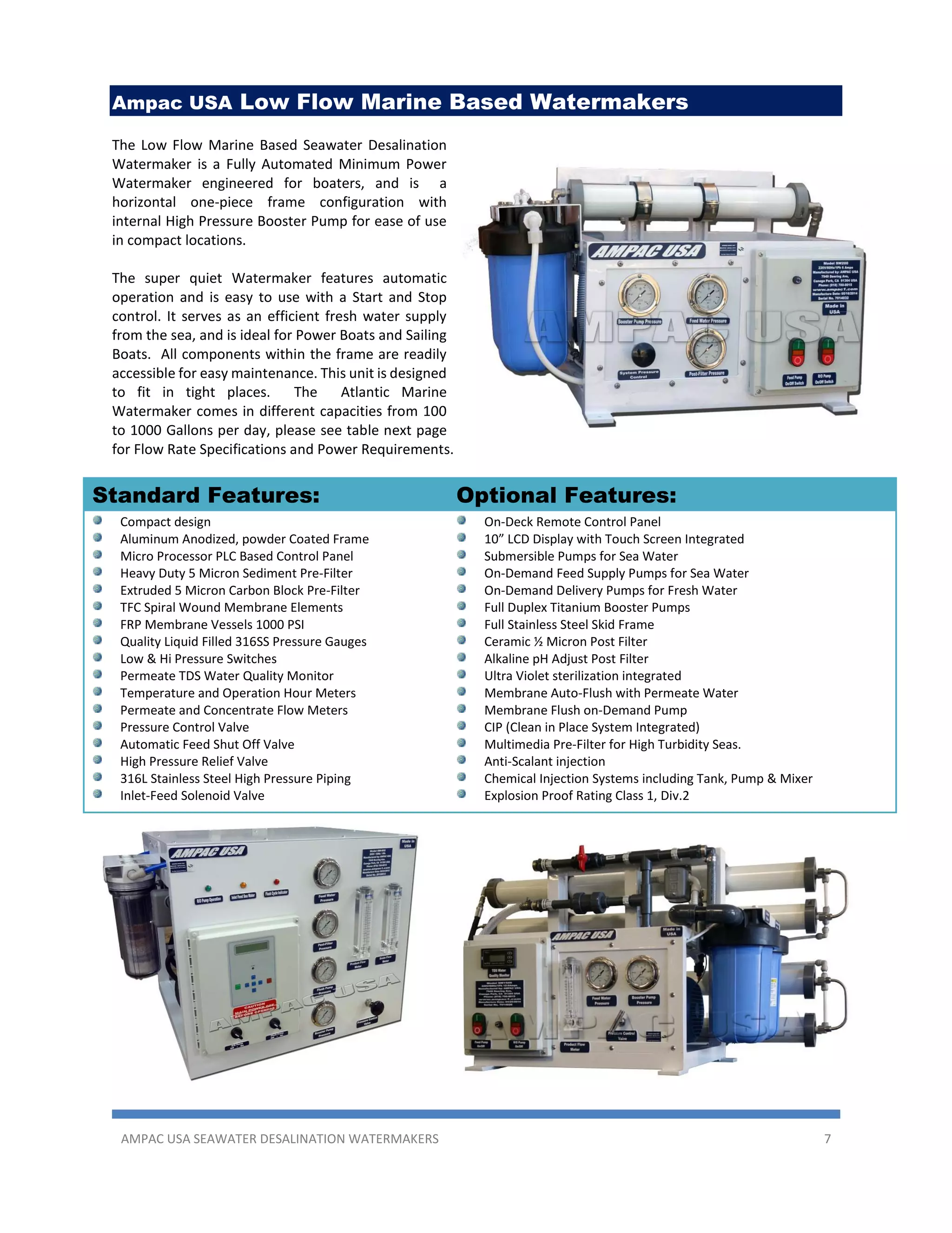 Ampac USA seawater desalination SWRO Watermakers | PDF