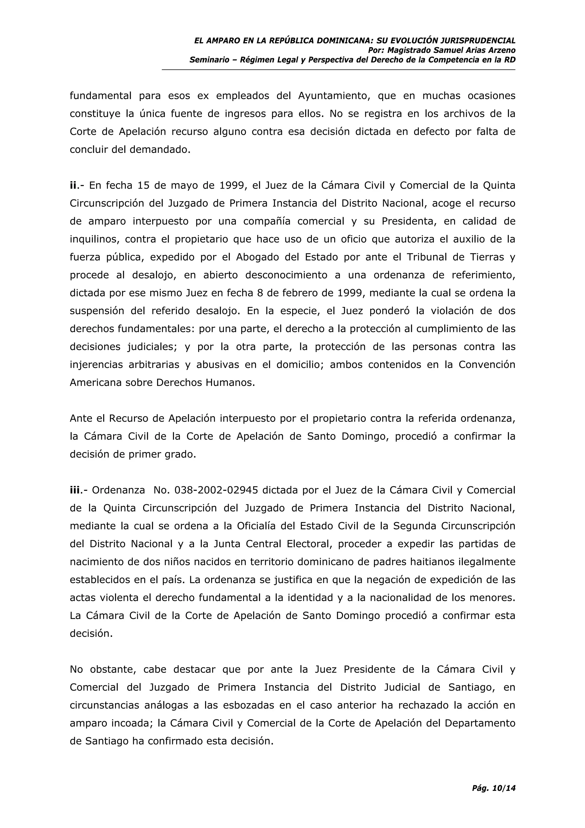 Evolución jurisprudencia del Recurso de Amparo en la República ...