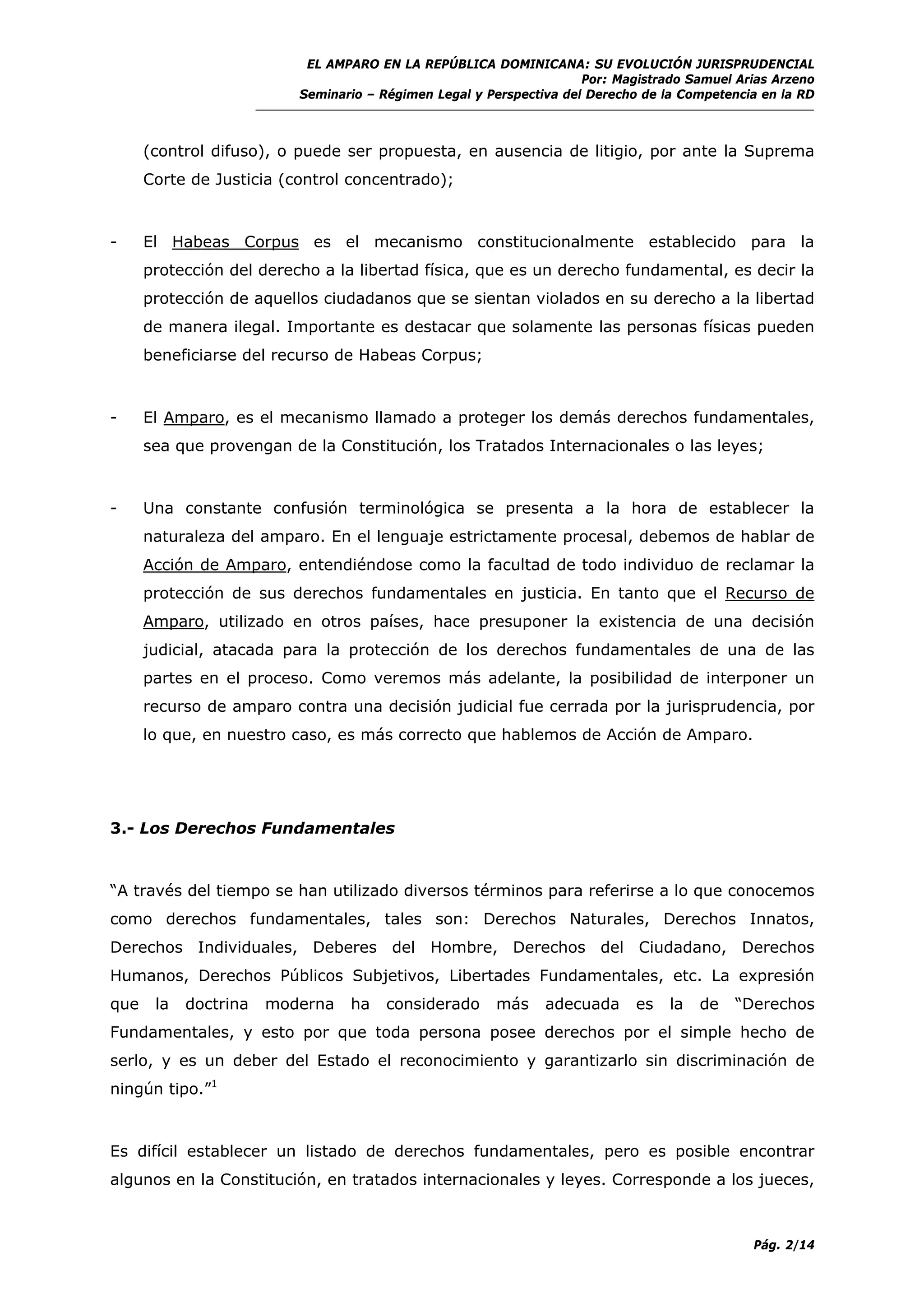 Evolución jurisprudencia del Recurso de Amparo en la República ...
