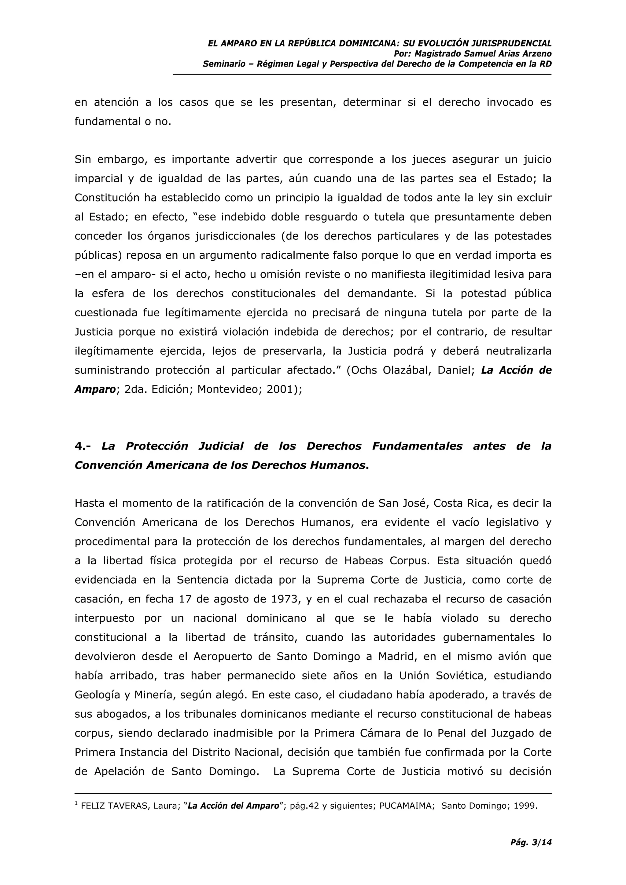 Evolución jurisprudencia del Recurso de Amparo en la República ...