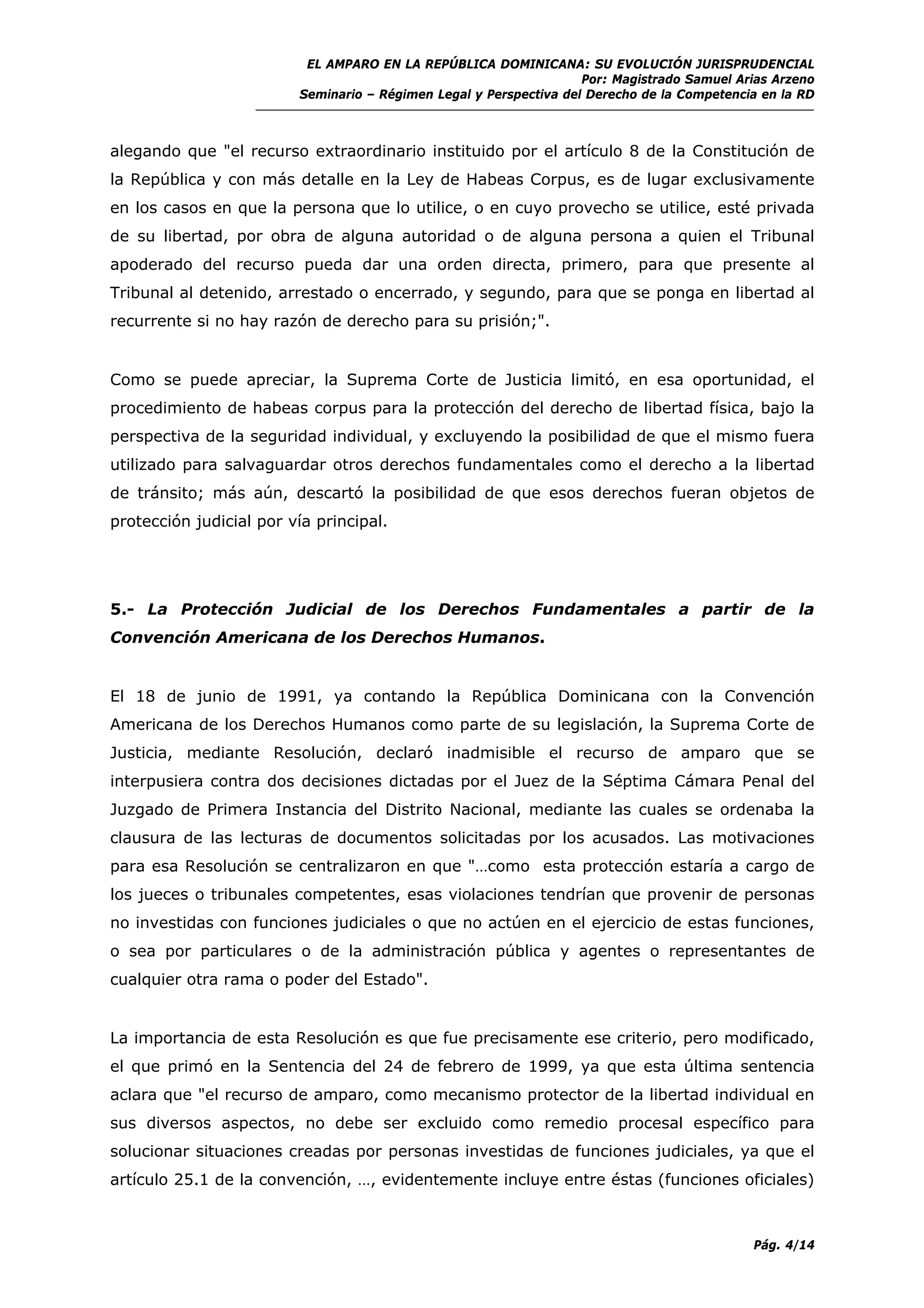 Evolución jurisprudencia del Recurso de Amparo en la República ...