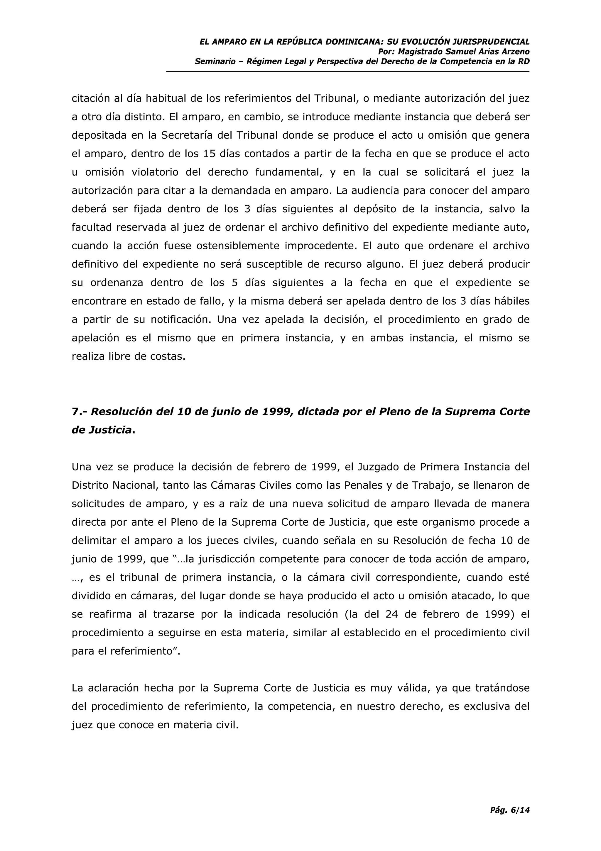 Evolución jurisprudencia del Recurso de Amparo en la República ...
