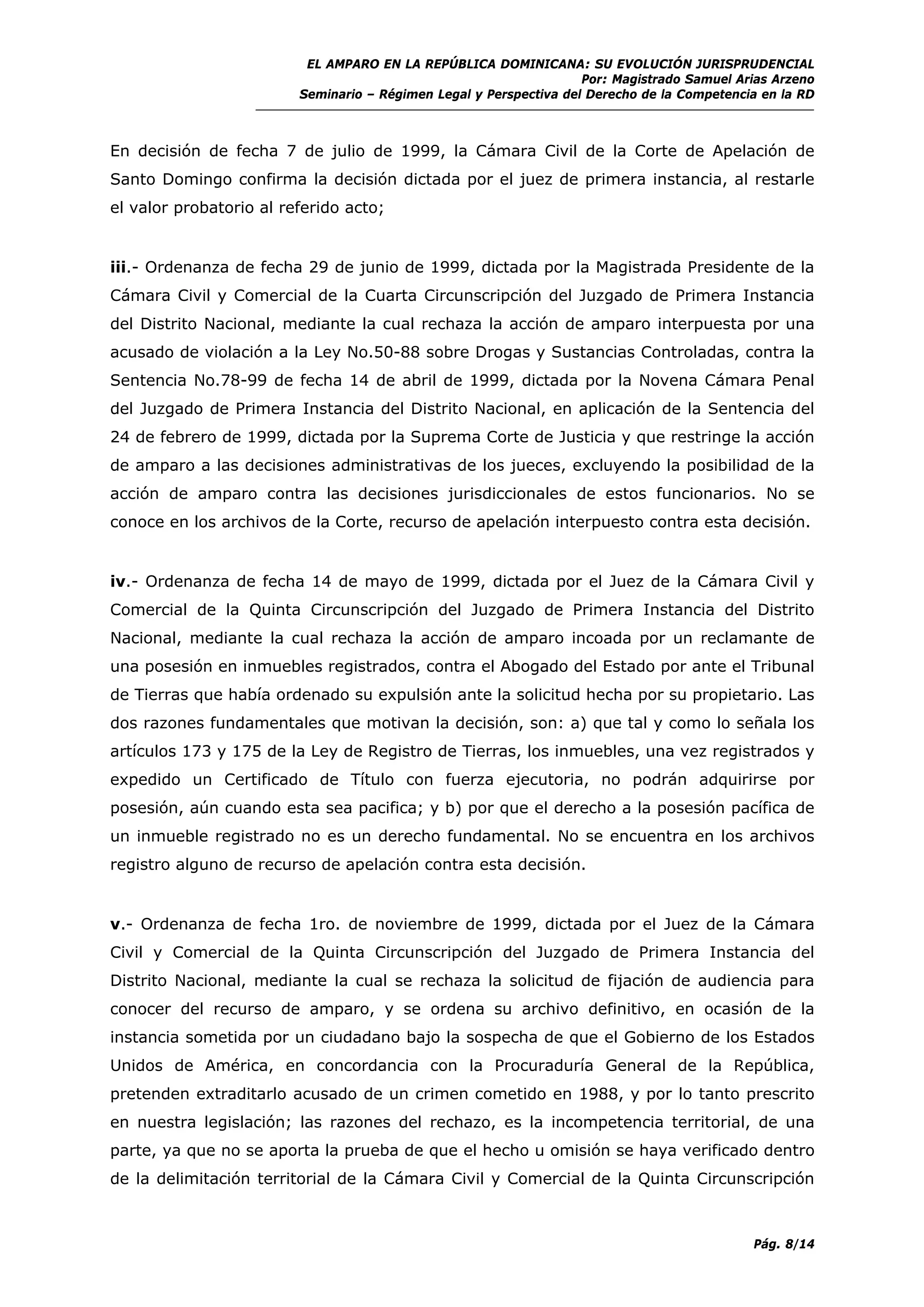 Evolución jurisprudencia del Recurso de Amparo en la República ...
