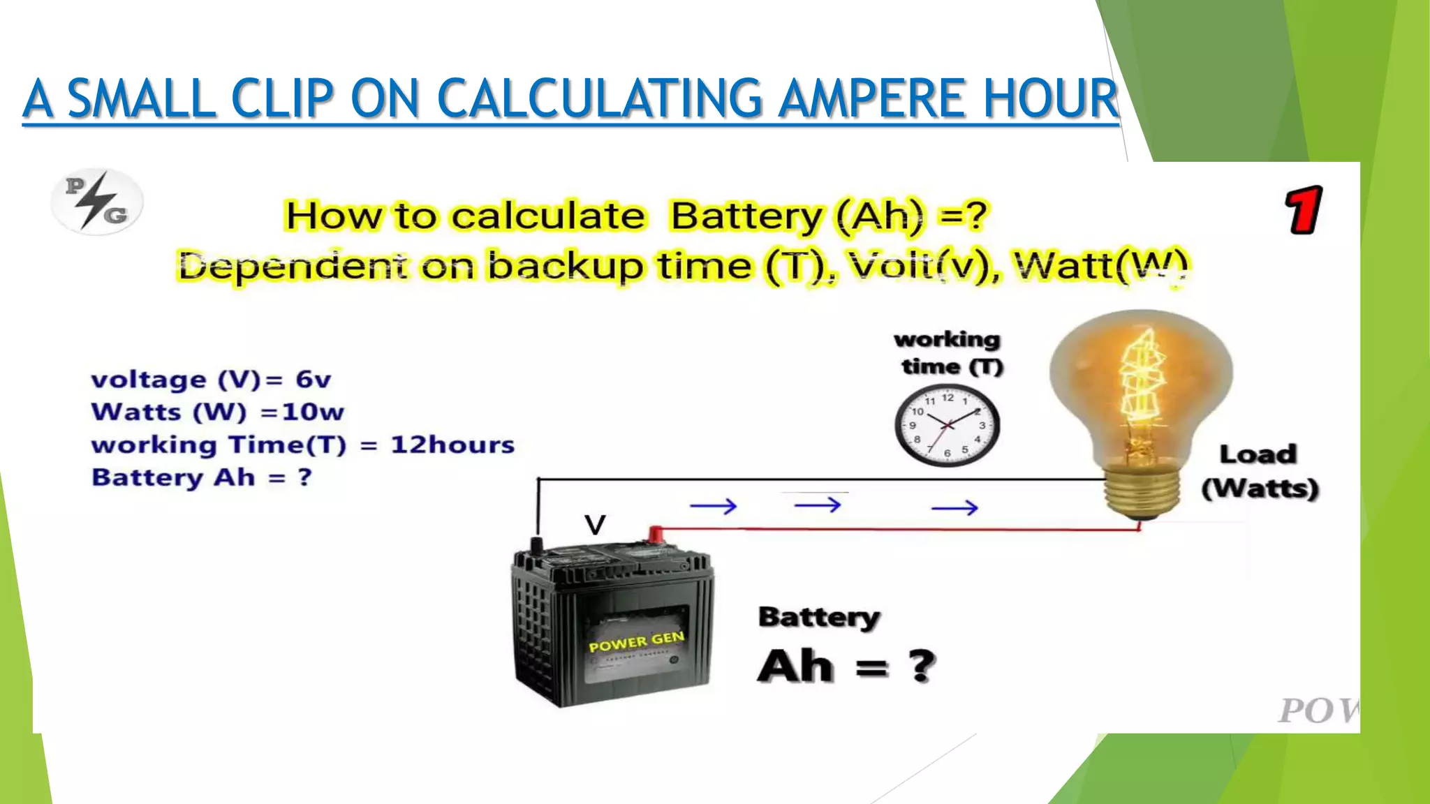 Ampere hour capacity of battery and battery back up calculation | PPTX