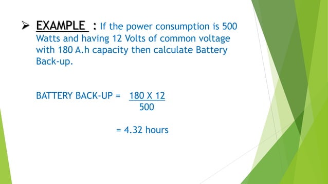 Ampere hour capacity of battery and battery back up calculation | PPTX