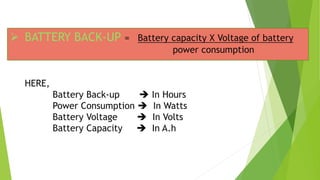 Ampere hour capacity of battery and battery back up calculation | PPTX