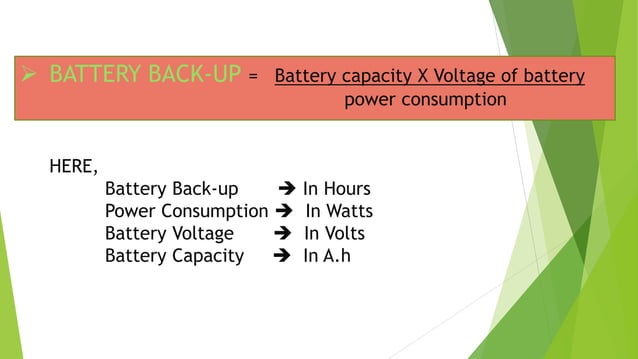 Ampere hour capacity of battery and battery back up calculation | PPTX