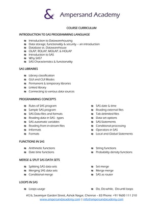 Ampersand Academy - SAS Course Curriculum | PDF | Programming Languages | Computing