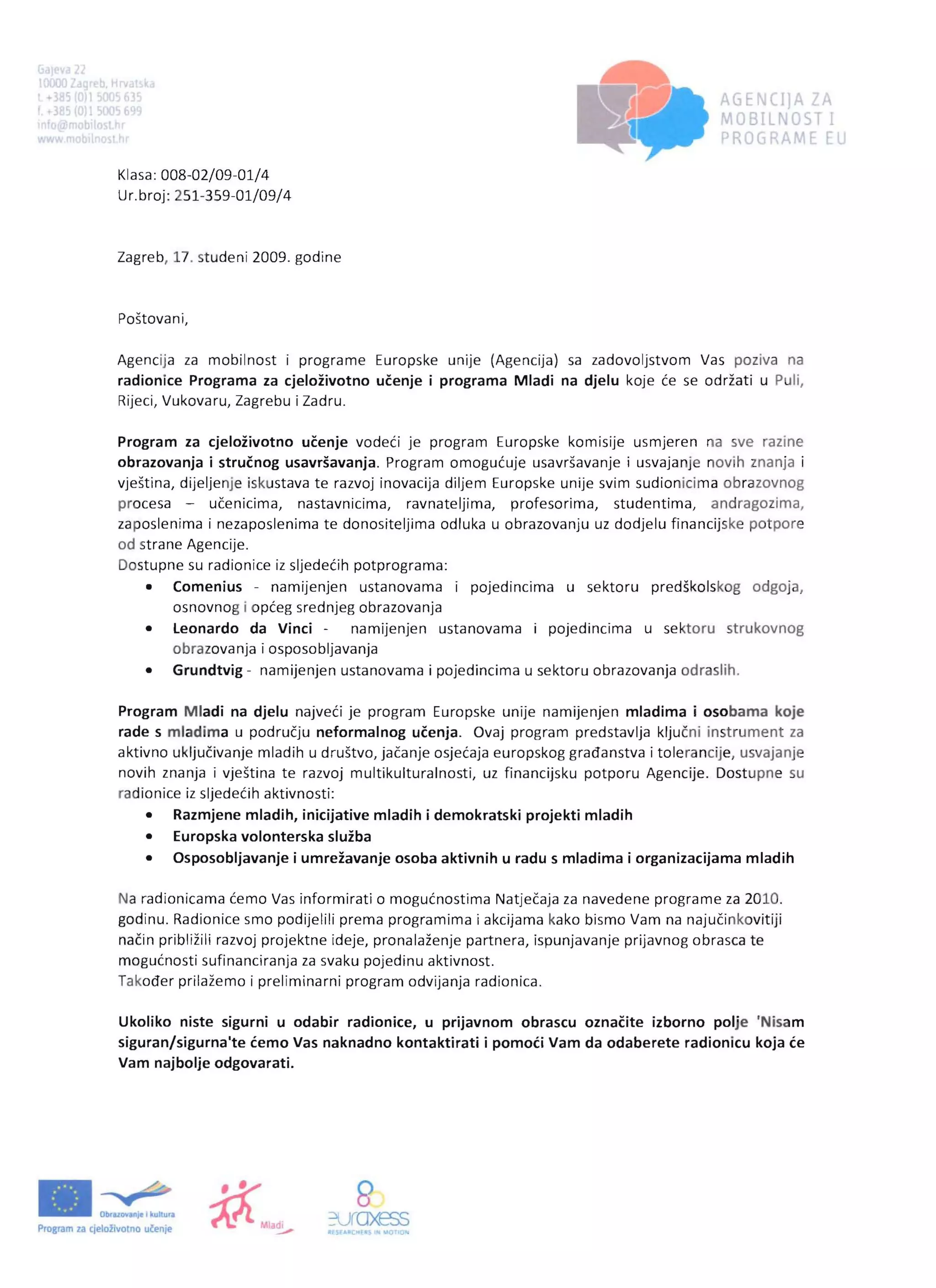 Pozivno pismo za radionice AMPEU | PDF