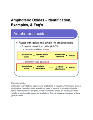 Amphoteric Oxides - Identification, Examples, & Faq’s.pdf | Chemistry ...