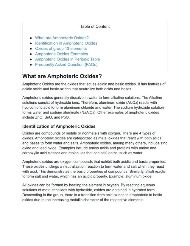 Amphoteric Oxides - Identification, Examples, & Faq’s.pdf | Chemistry ...