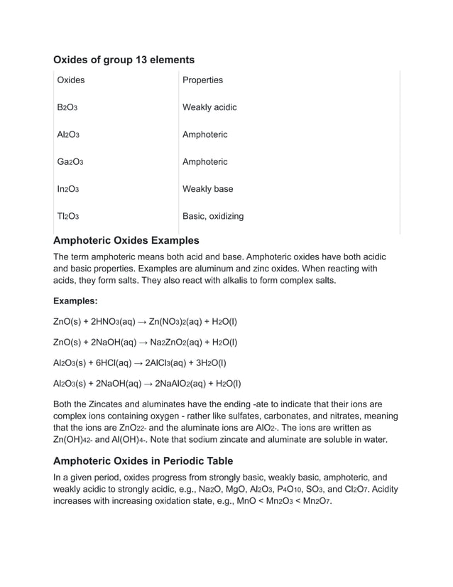 Amphoteric Oxides - Identification, Examples, & Faq’s.pdf | Chemistry ...