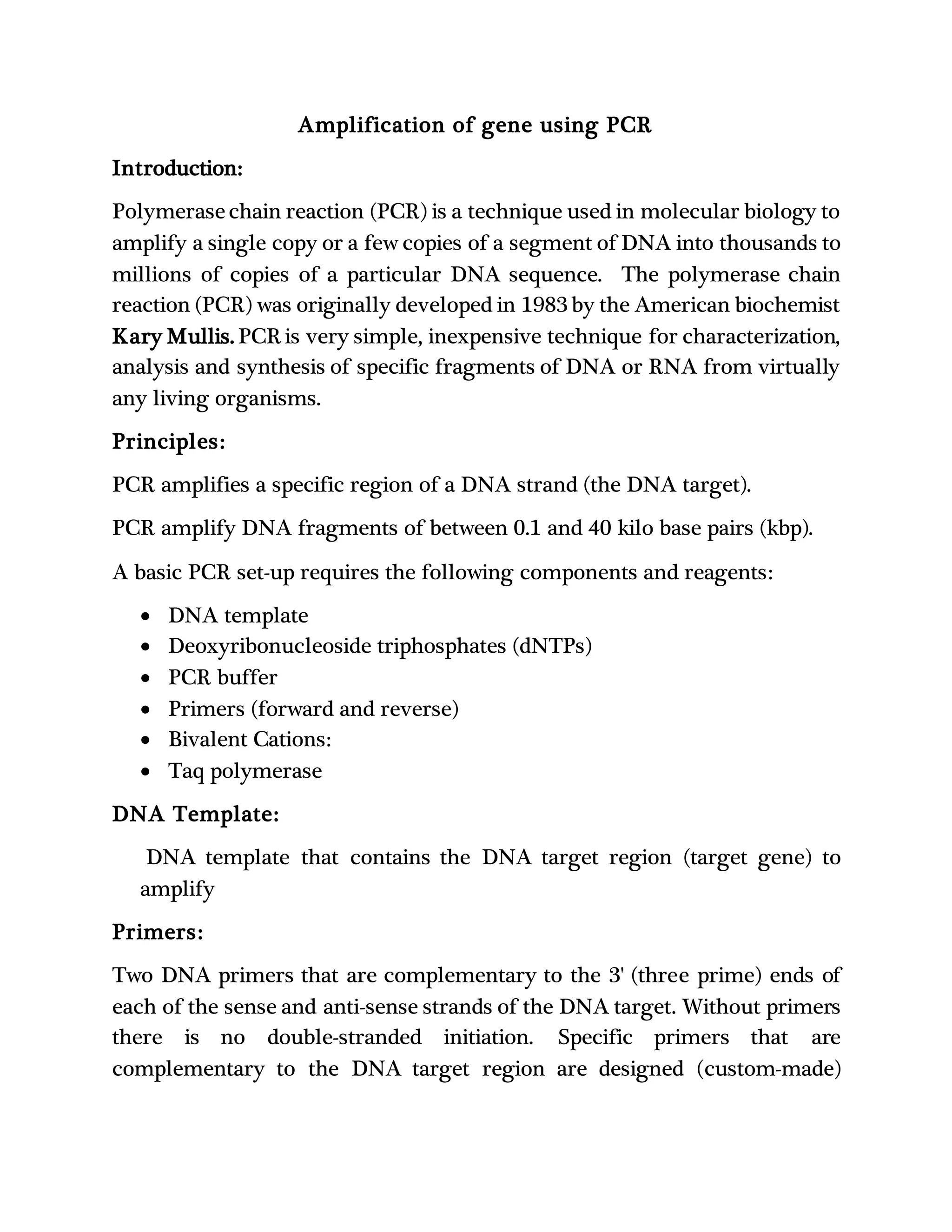 Amplification of gene using PCR | DOCX