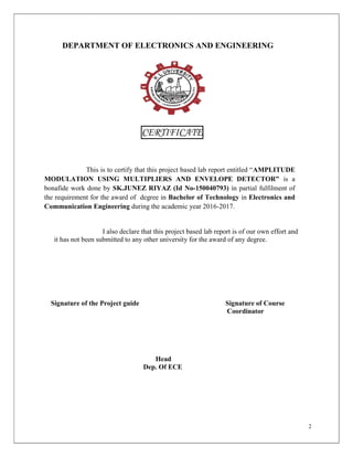 Amplitude Modulation using Multipliers and Envelope Detector | PDF
