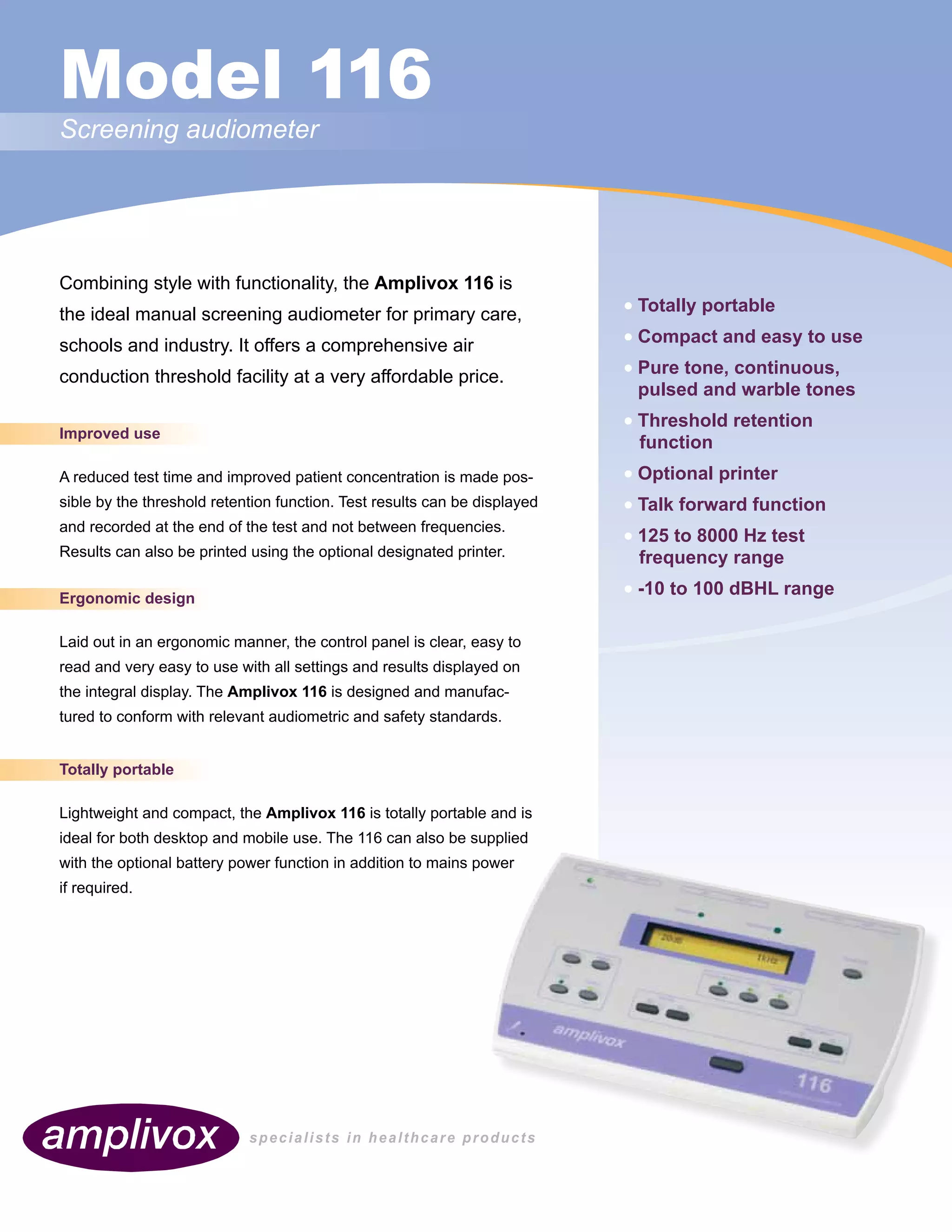 Amplivox model 116 Screening audiometer | PDF