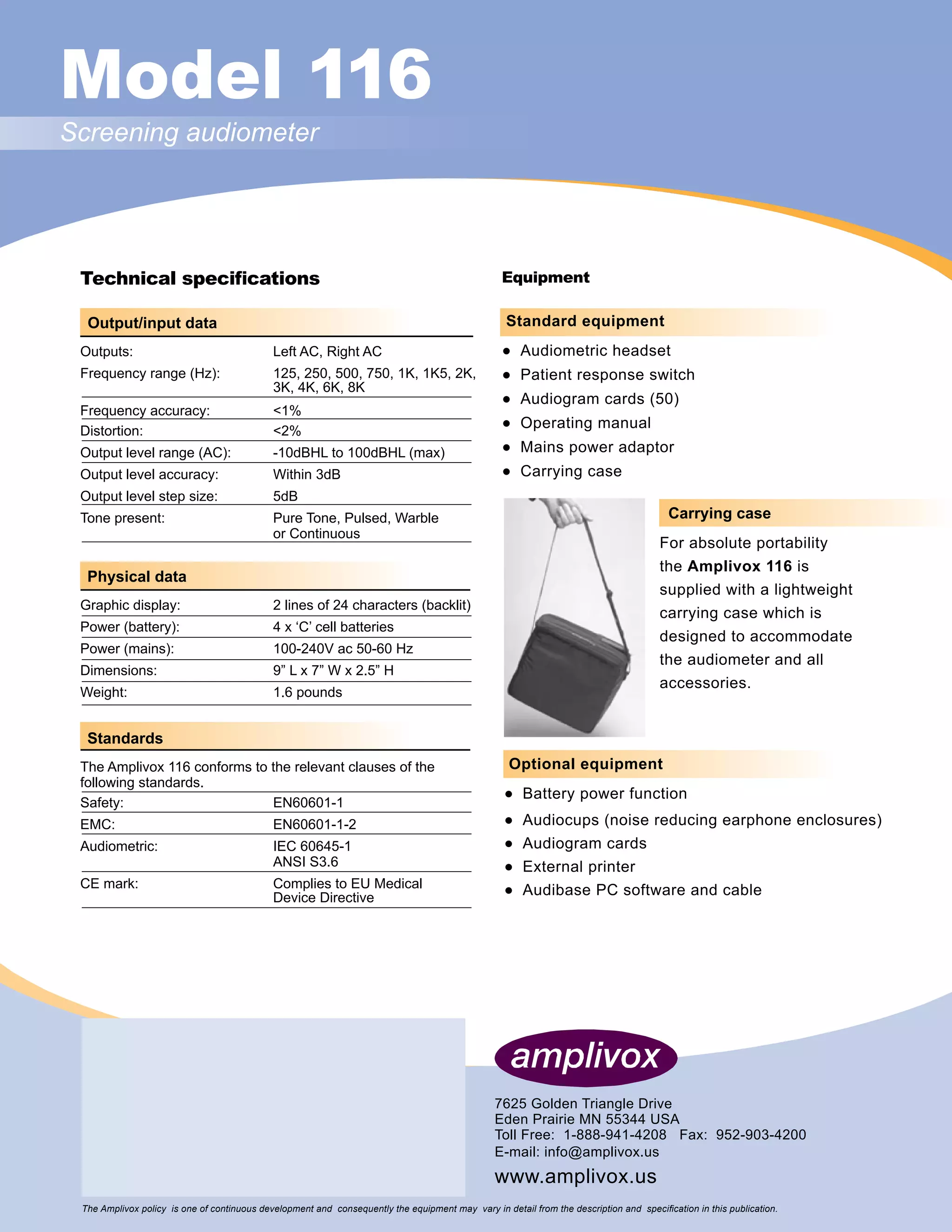 Amplivox model 116 Screening audiometer | PDF