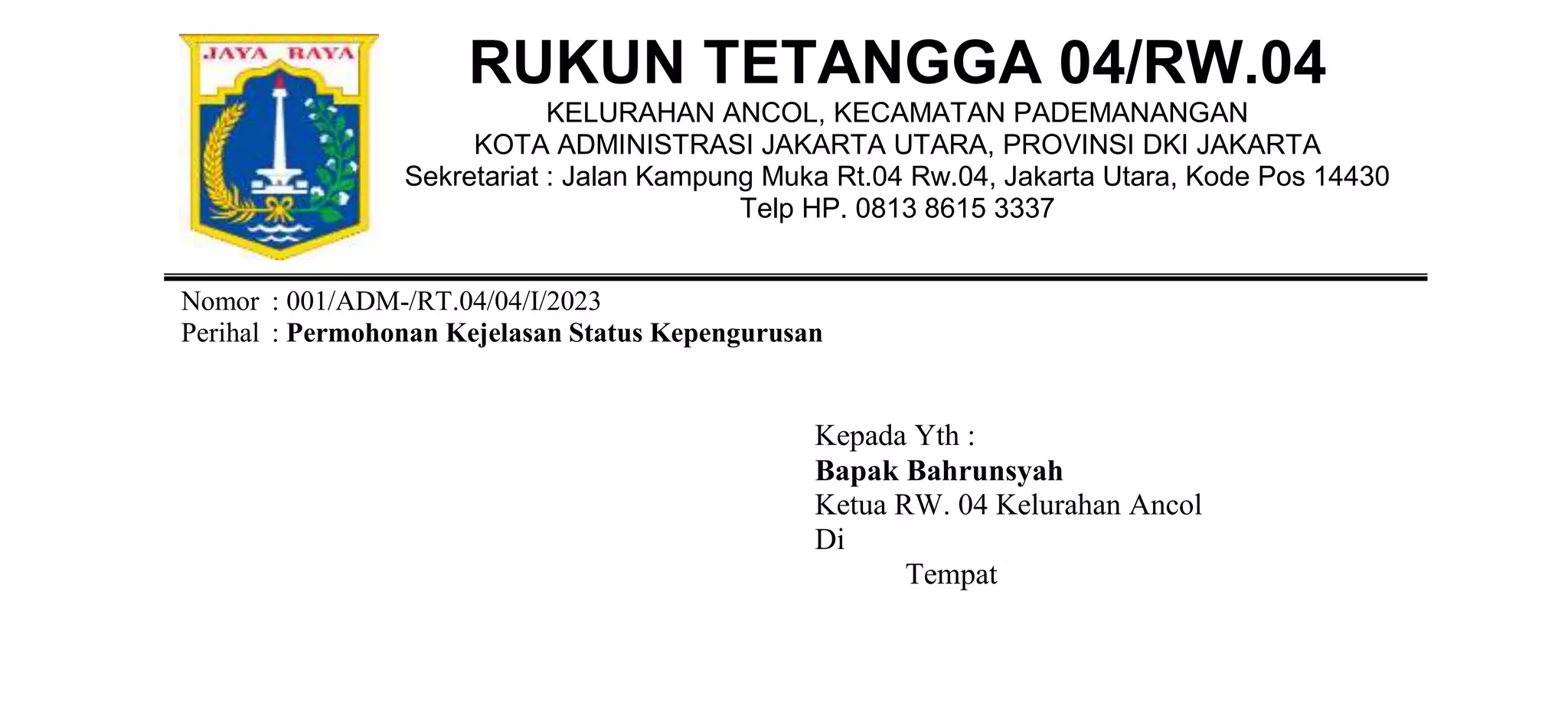 Amplop .. surat permohonan kejelasan status pengurus RT. 04.docx