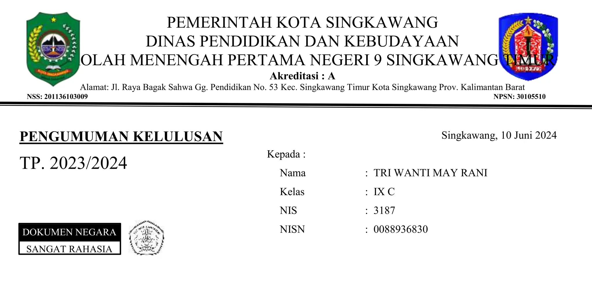 Amplop kelulusan dan keterangan lulus smp | DOCX