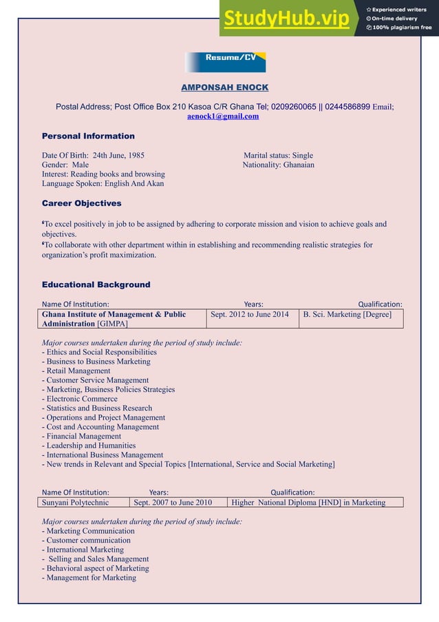 Amponsah Enock CV Resume.Docx