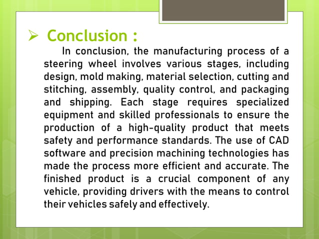 Manufacturing Process of Steering wheel | PPTX