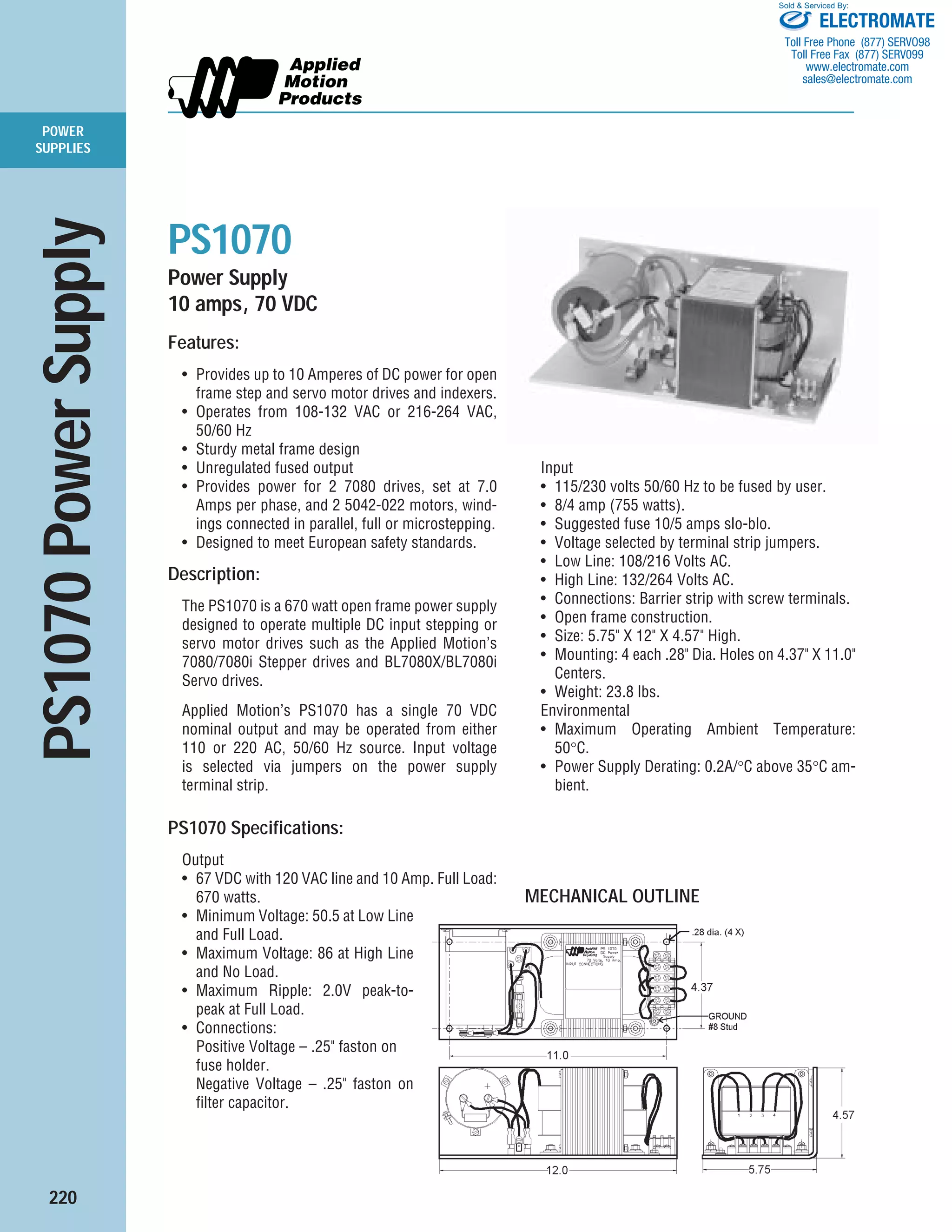 Amp ps1070 specsheet | PDF