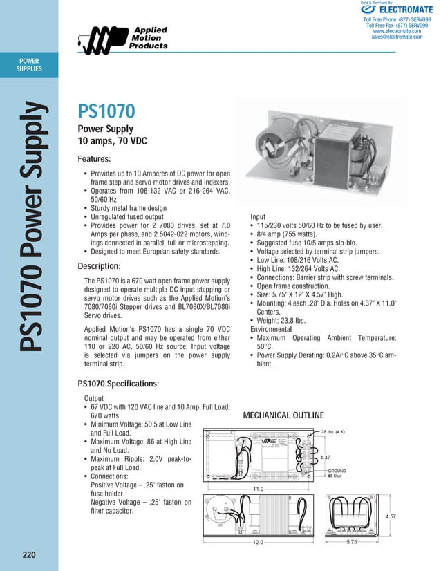 Amp ps1070 specsheet | PDF