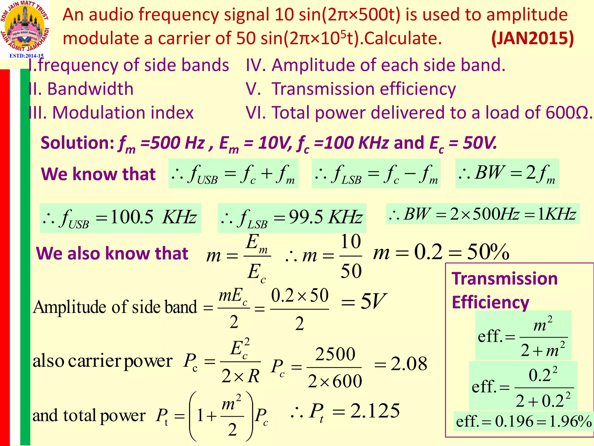 Numerical Problems on Ampitude Modulation | PDF