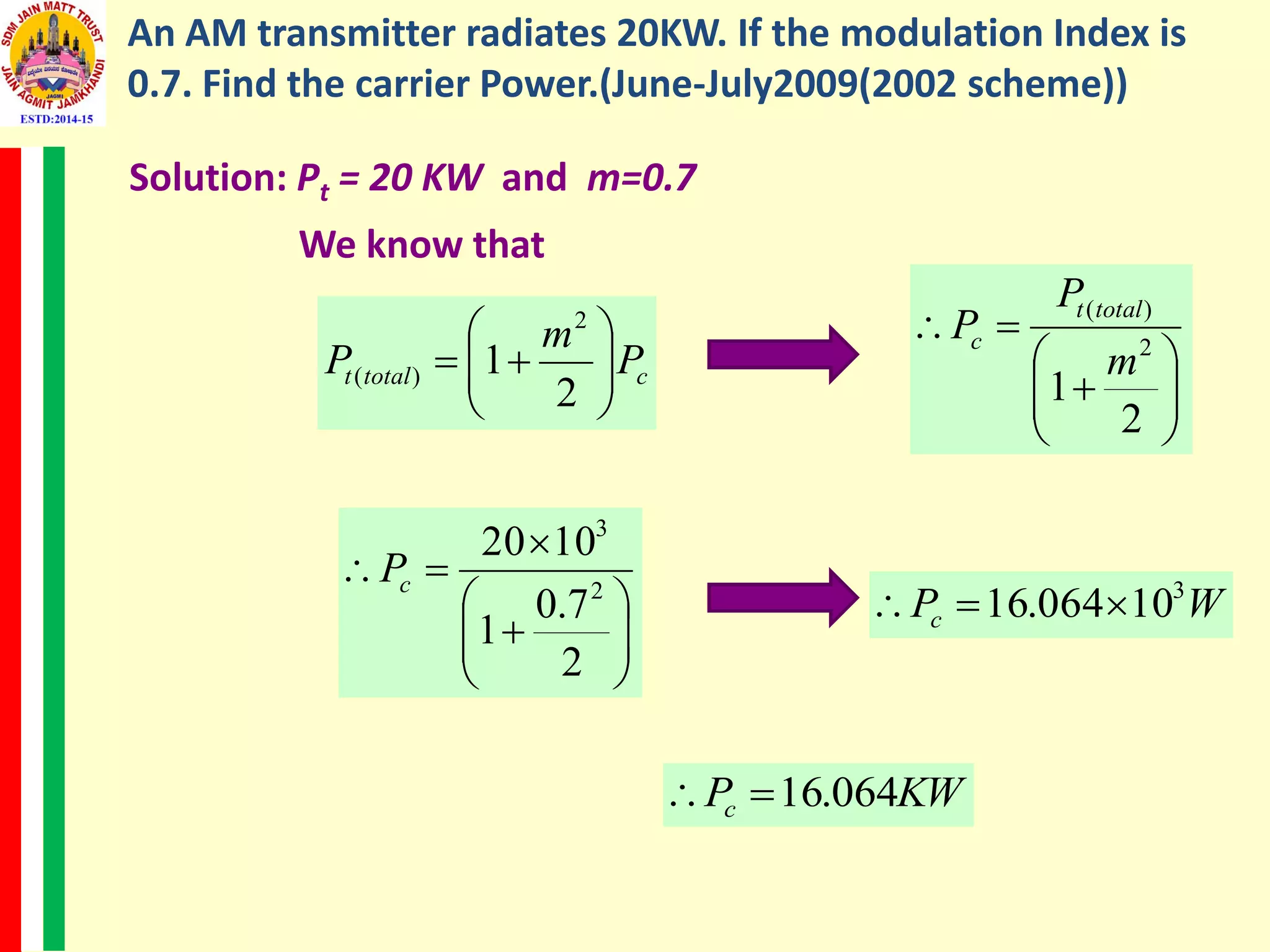 Numerical Problems on Ampitude Modulation | PDF