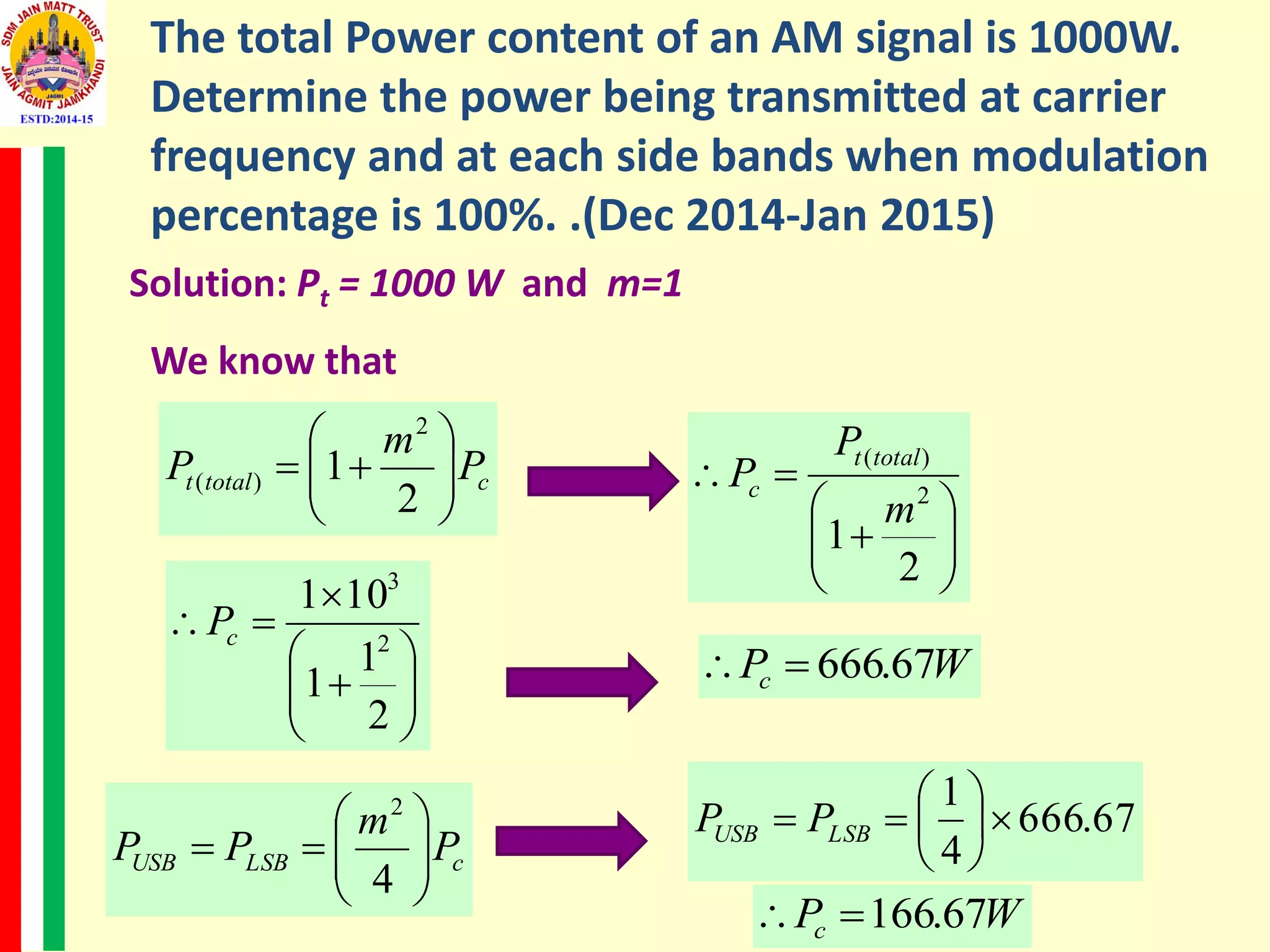 Numerical Problems on Ampitude Modulation | PDF