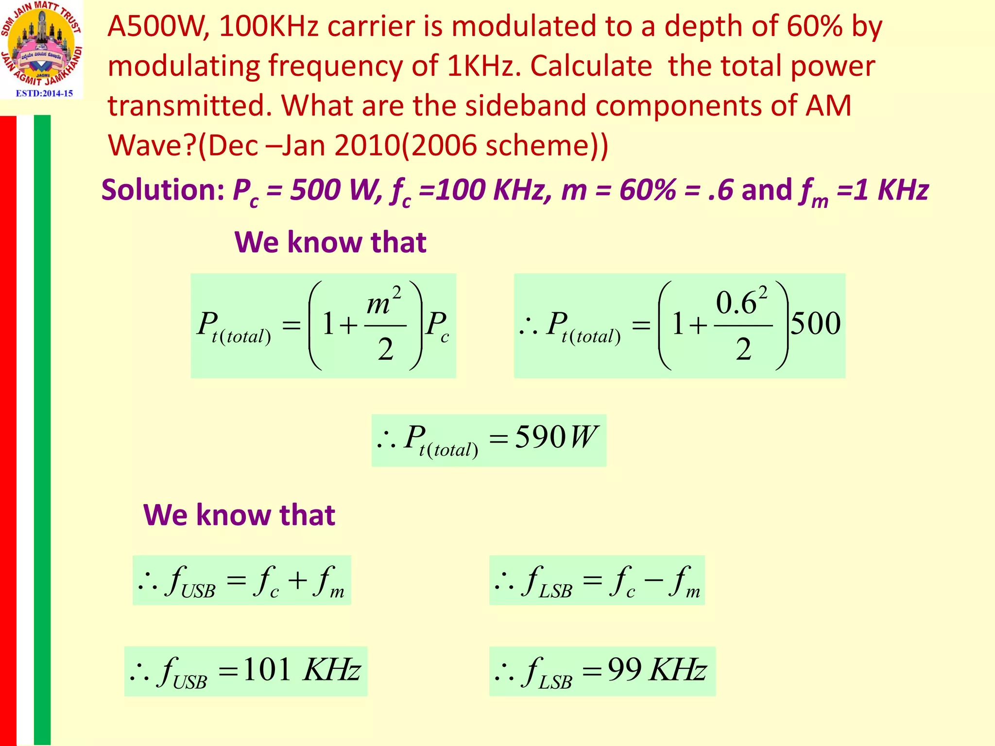 Numerical Problems on Ampitude Modulation | PDF