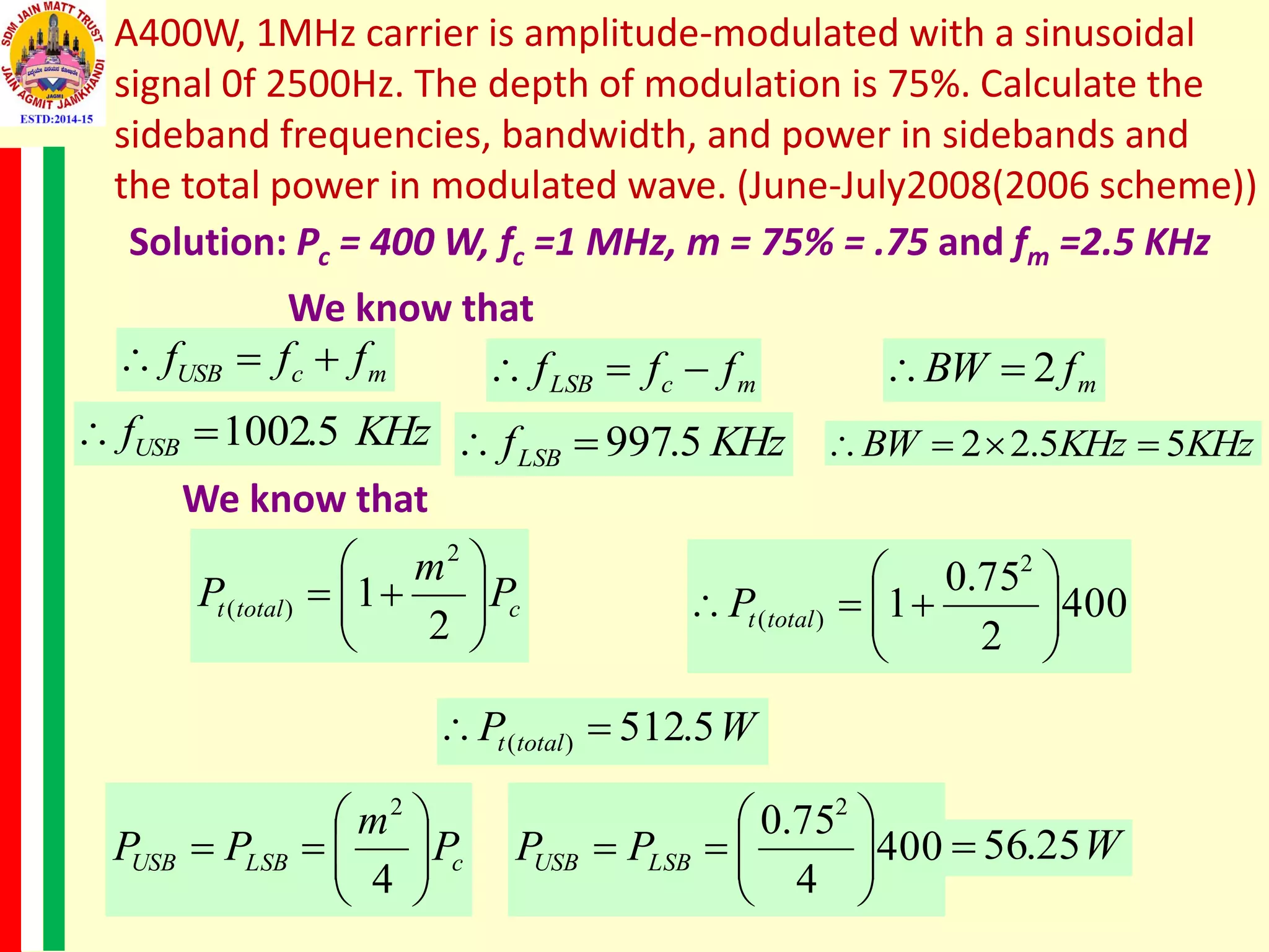 Numerical Problems on Ampitude Modulation | PDF