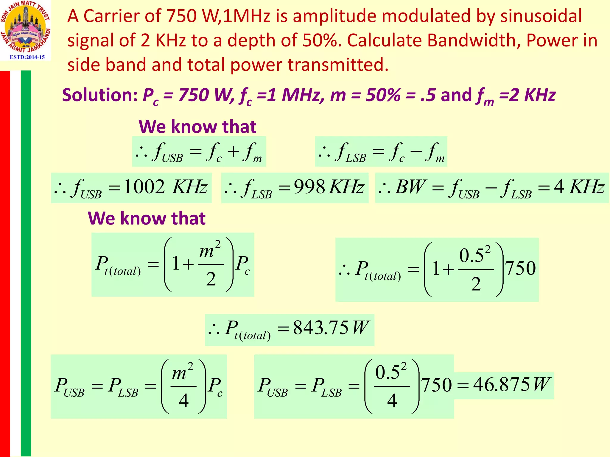 Numerical Problems on Ampitude Modulation | PDF