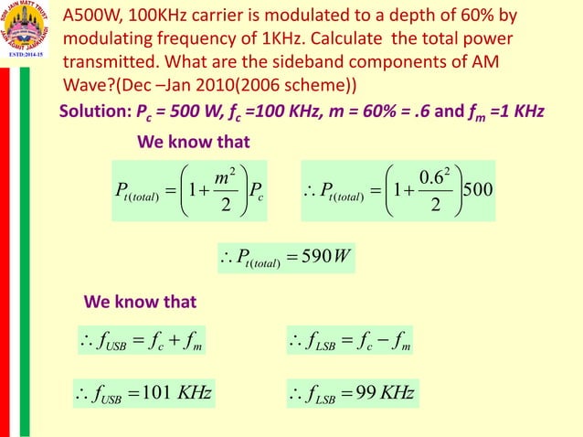 Numerical Problems on Ampitude Modulation | PDF