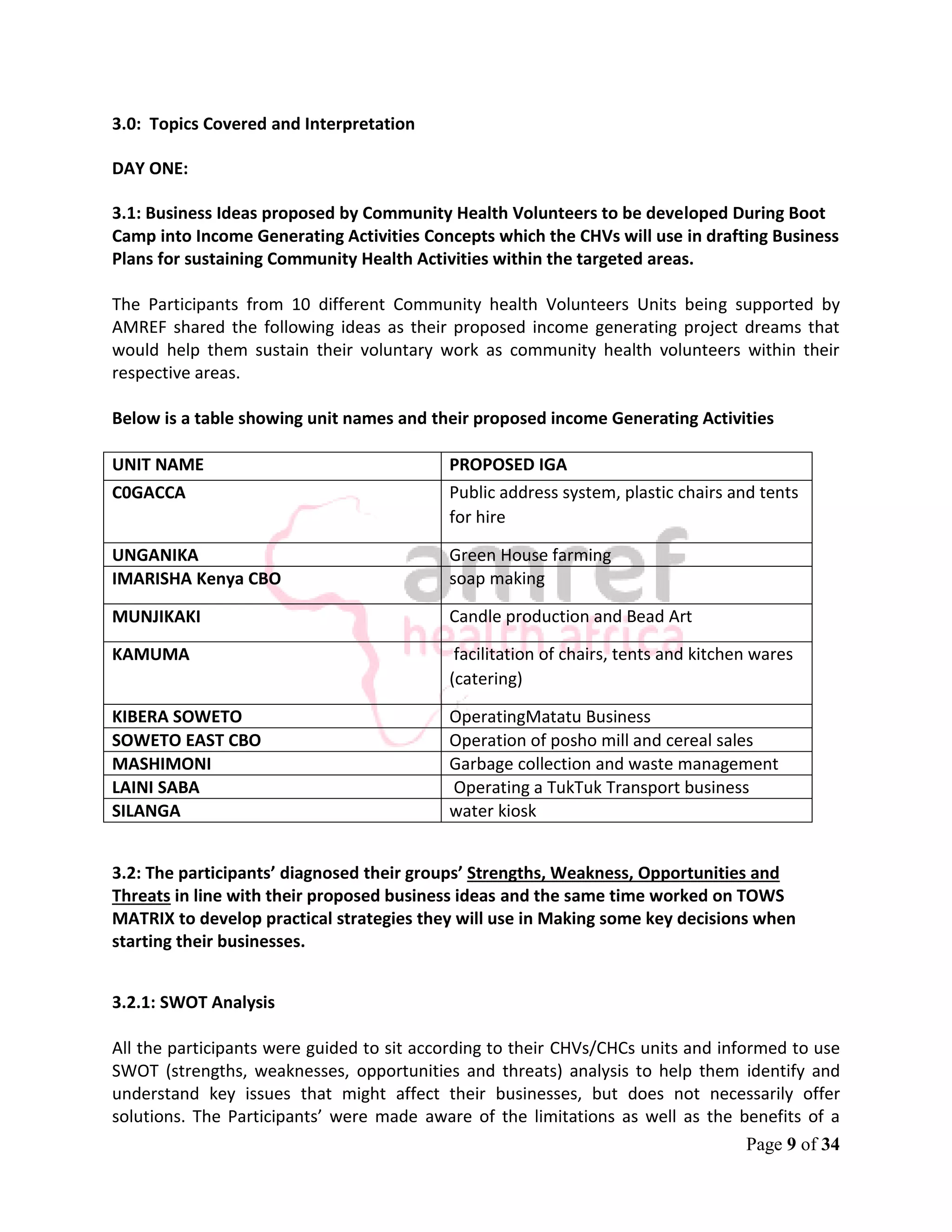Amref boot camp activity report | PDF