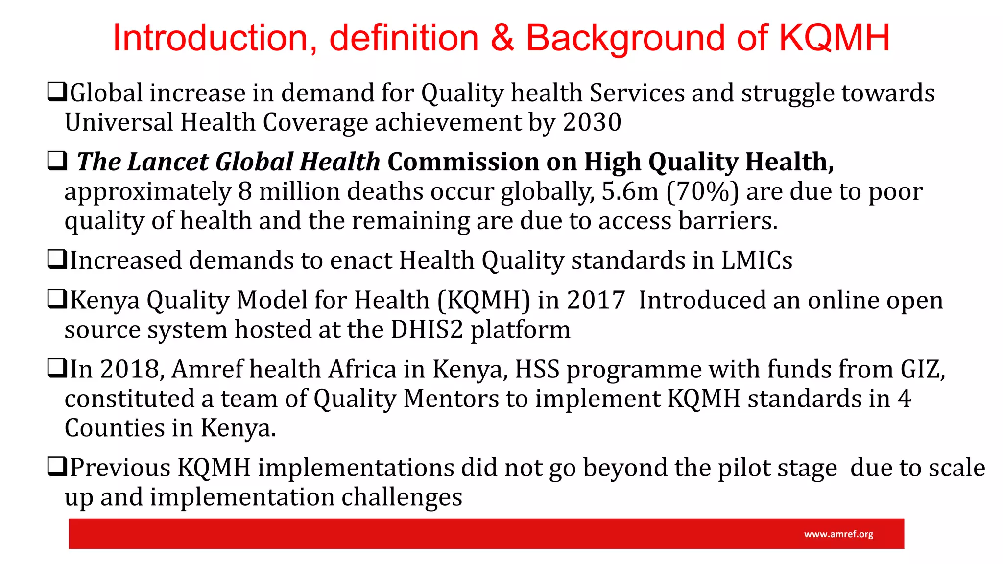 Amref health africa in kenya kqmh implementation experience | PDF