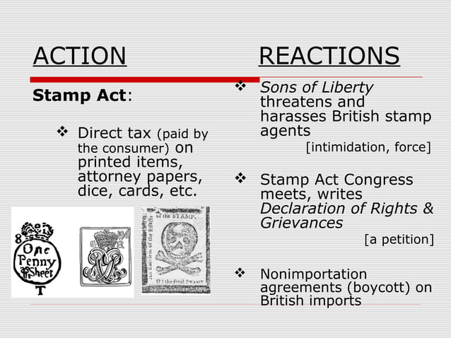 Am rev causes british actions, colonial reactions | PPT