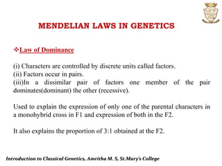 Botany:Introduction to Classical Genetics | PPTX