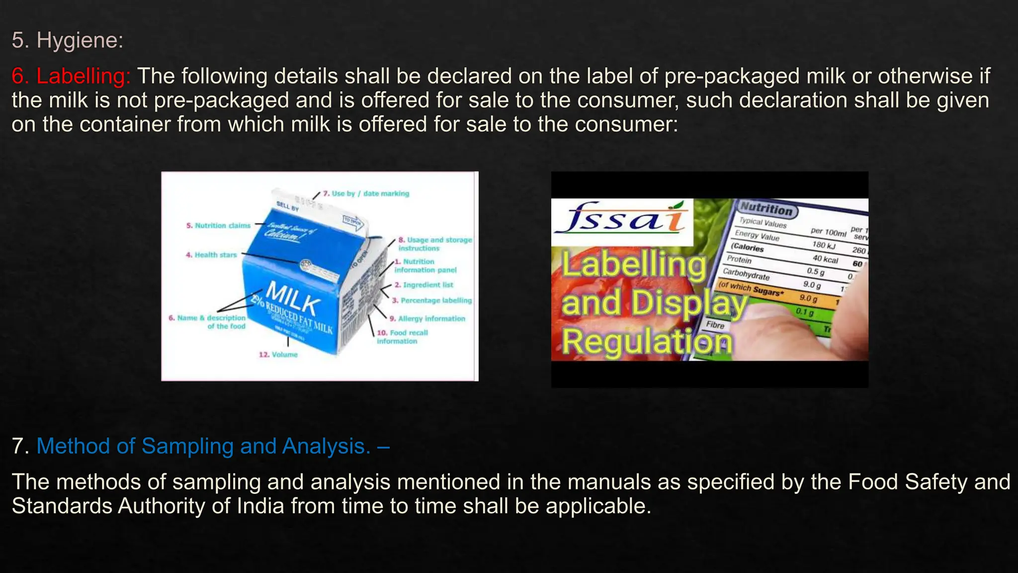 Fssai Standards for milk and packaging water | PPTX