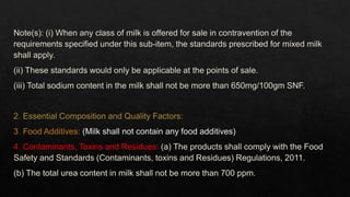 Fssai Standards for milk and packaging water | PPTX