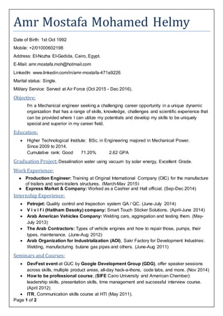 Amr mostafa mohamed helmy cv | DOCX | Business | Business and Finance