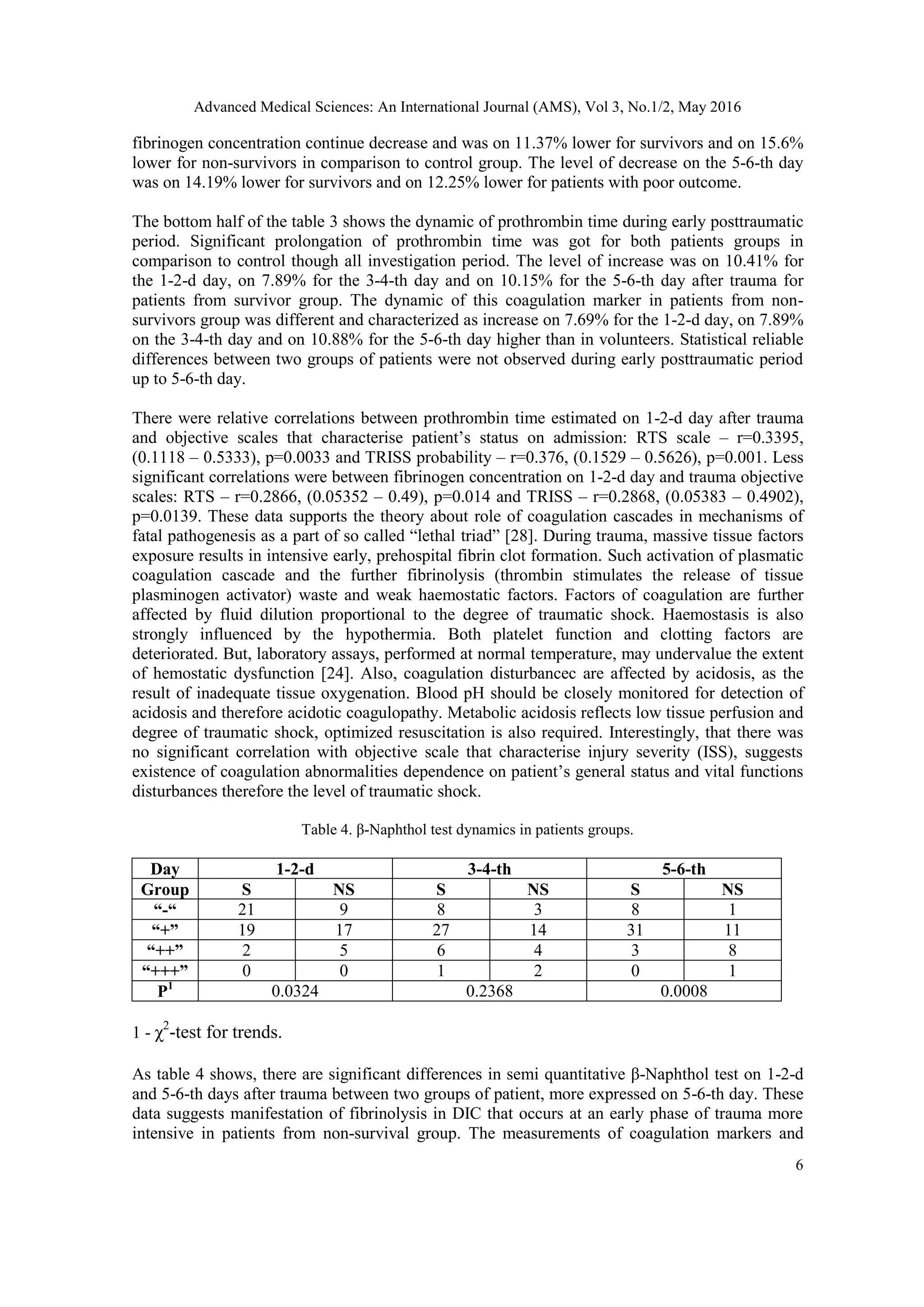 EVIDENCE OF POSTTRAUMATIC COAGULOPATHY IN CASE OF THE SEVERE COMBINED ...