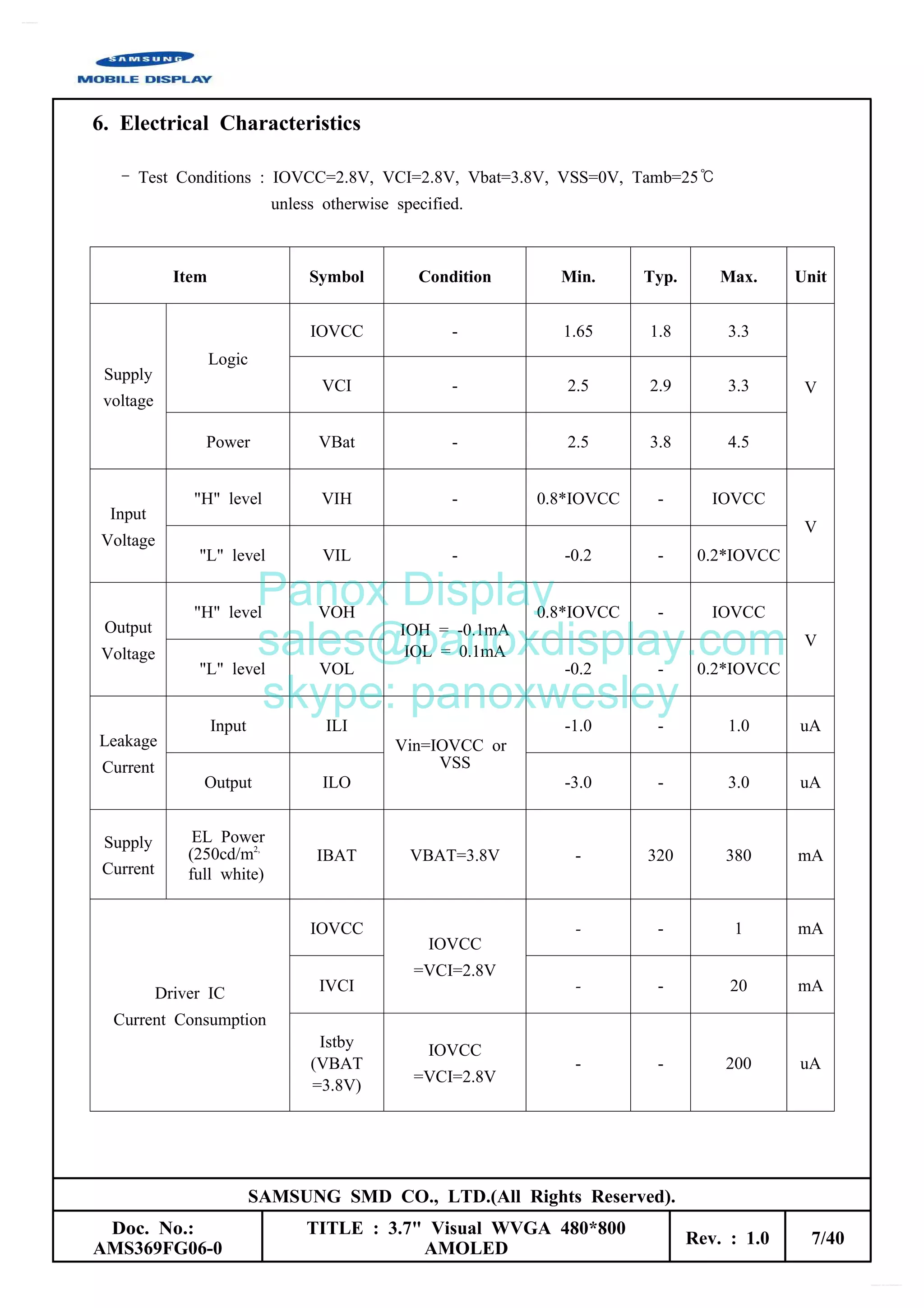 3.7 inch Amoled(854x480) Datasheet | PDF