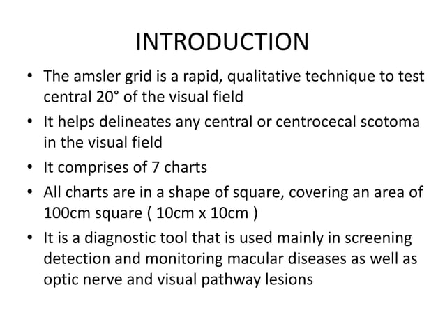 AMSLER CHARTS - Definition, types, usess | PPTX | Eye and Vision ...