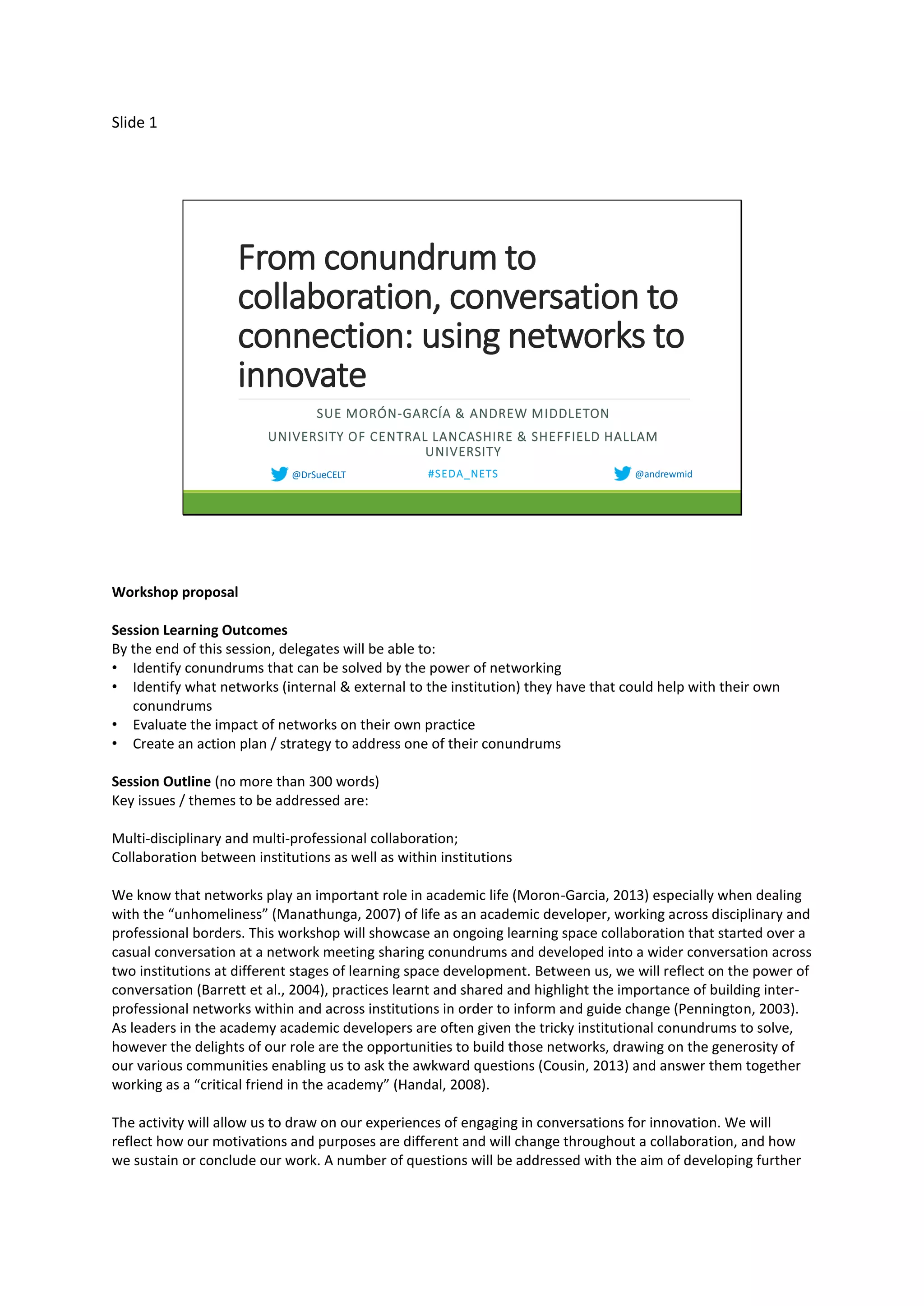 From conundrum to collaboration, conversation to connection - notes | PDF