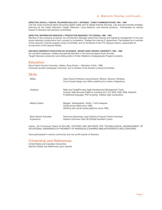Malcolm Stanley Resume 2015 Current | PDF
