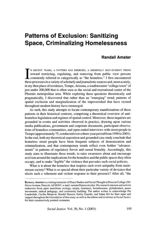 Amster 2003 - patterns of exclusion sanitizing space, criminali | PDF