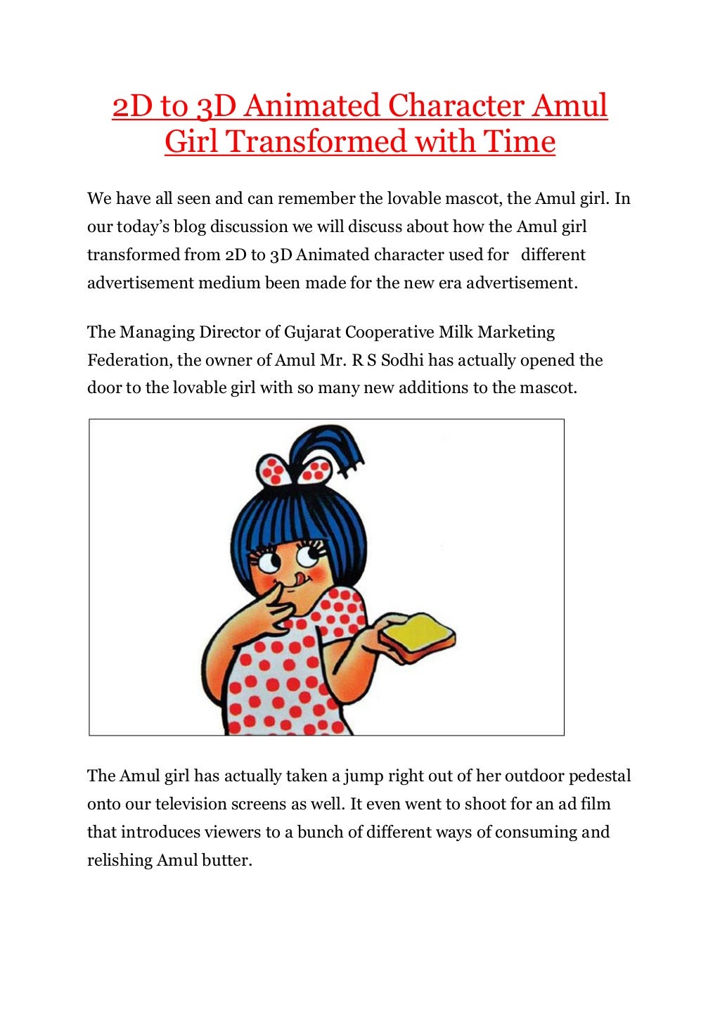 2D to 3D Animated Character Amul Girl Transformed With Time