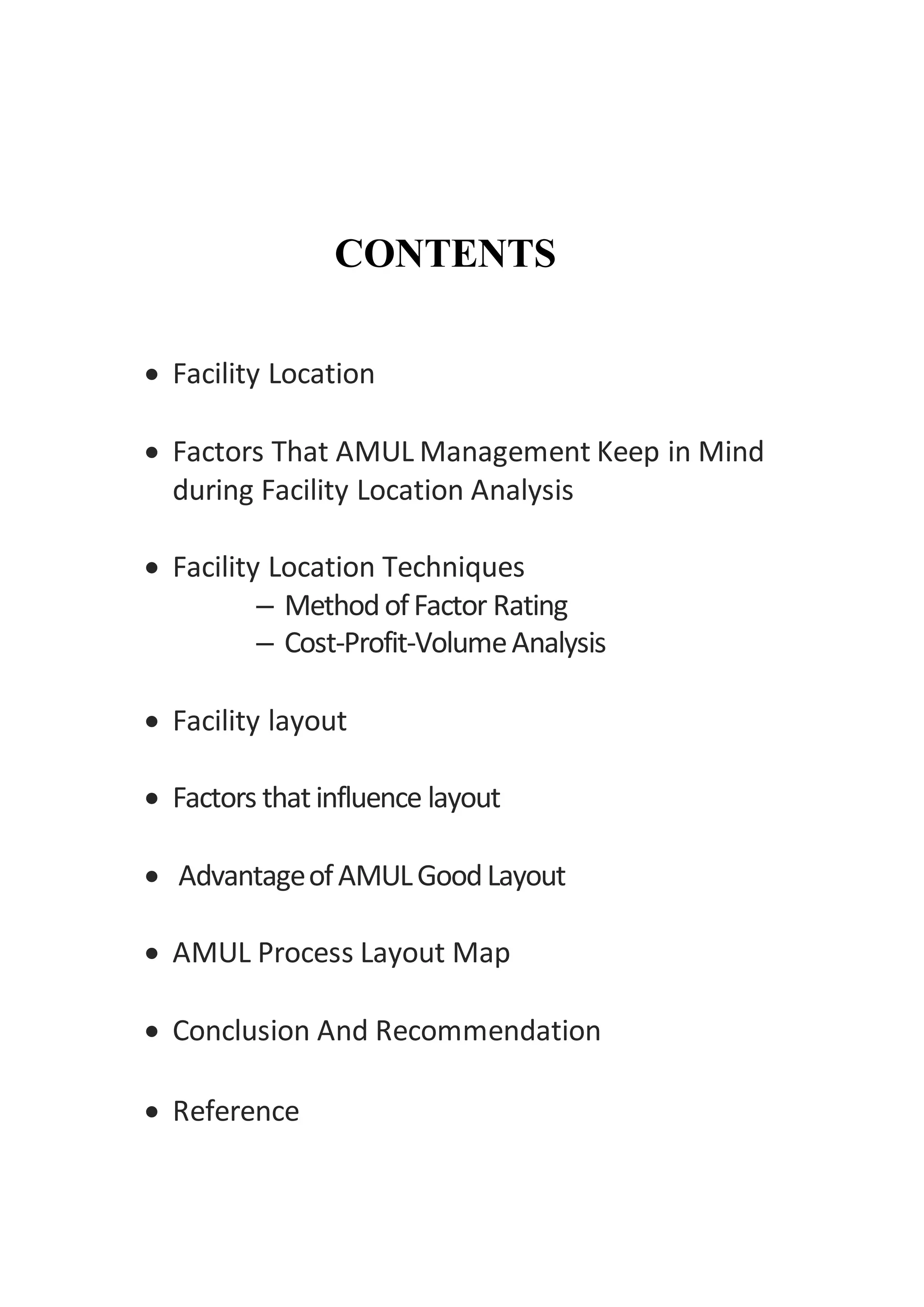 Amul facility location and layout | DOCX