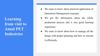 Amul PET Industries for Global Operation Management | PDF